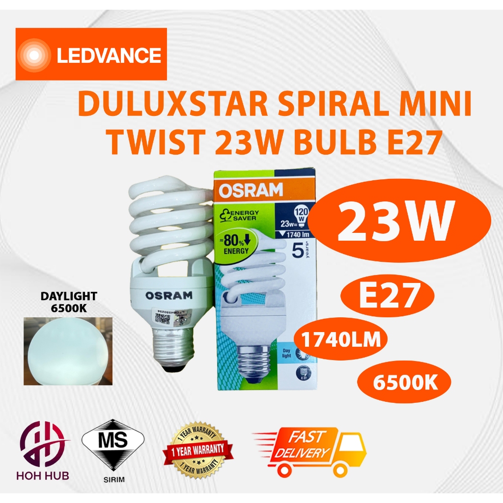 OSRAM DULUXSTAR SPIRAL MINI TWIST 23W BULB E27 DAYLIGHT 6500K (SIRIM COMPACT FLORESCENT BULB ...