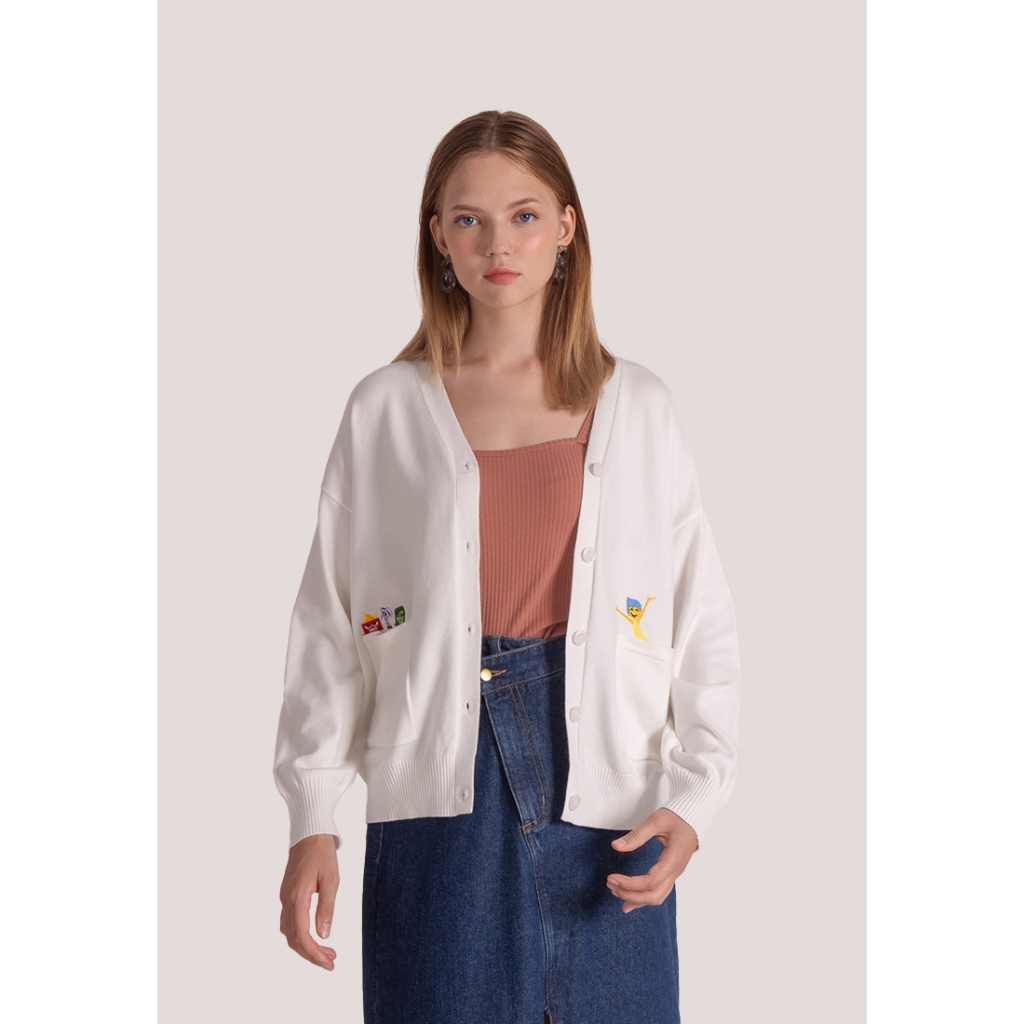 Lzzie Pixar Inside Out Embroidery Cardigan - White | Shopee Malaysia