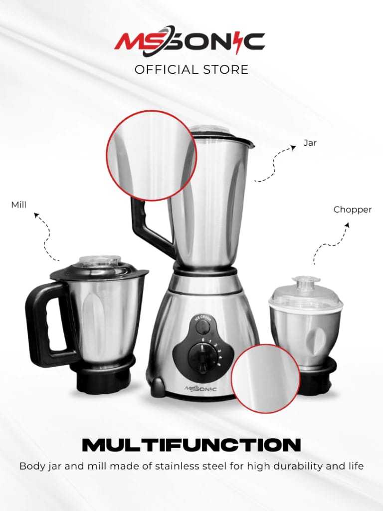 MS SONIC Electric Blender Stainless Steel Chopper Grinder 700W 1.5L ...