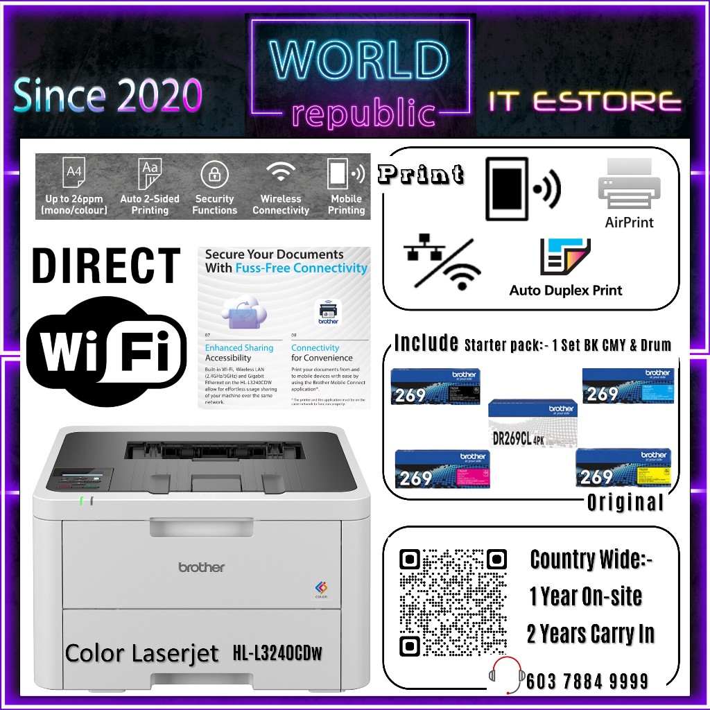 Brother Color Laser LED Wireless Printer HL-L3240CDW HLL3240CDW TN-269 ...