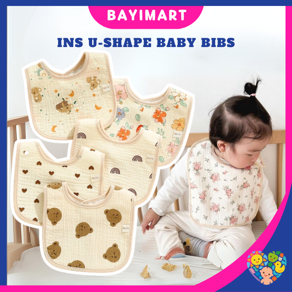 BAYIMART Ins 6 Layers Cotton U-shaped Baby Bibs With Button Infant ...