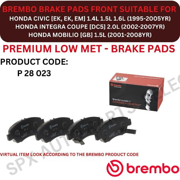 BREMBO GENUINE DISC BRAKE PAD (FRONT) FOR HONDA CIVIC [EK, EK, EM] '95 ...