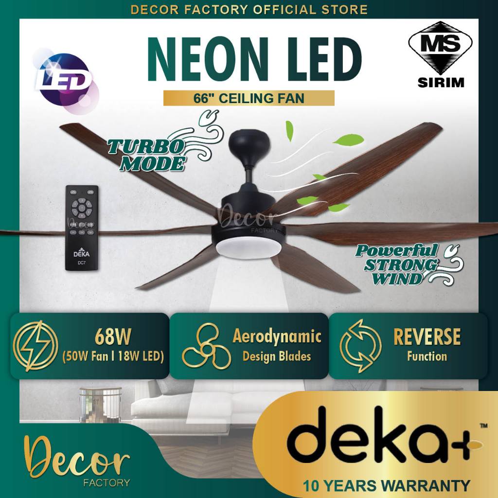 DEKA Fan DEKA+ NEON 66" 6 Blades 16 Speed DC Motor Remote Control ...