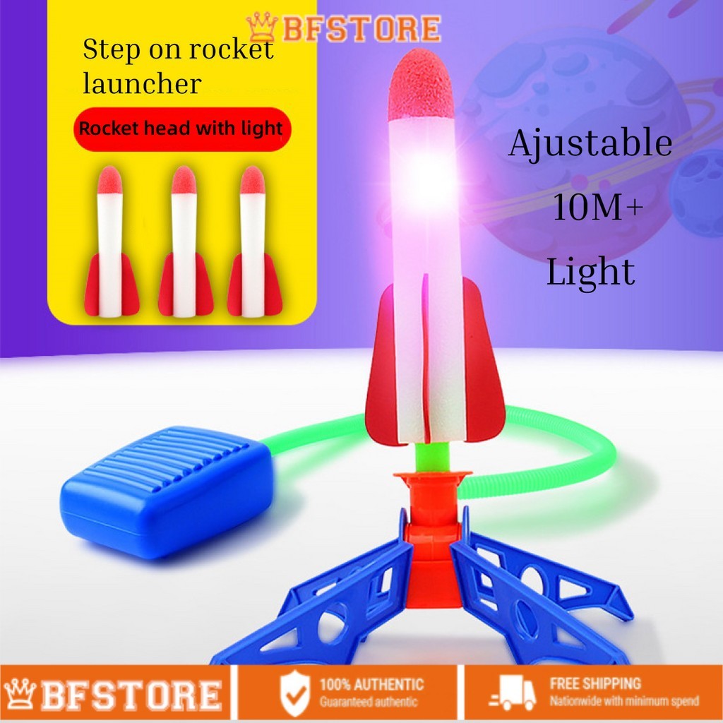 Flying Mini LED Rocket step jump Launcher Toys Pump Air Outdoor Play ...