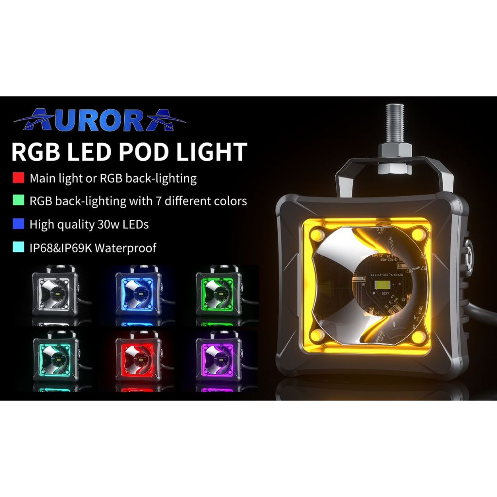 Aurora RGB Led Pod Light Offroad Overland Camping Adventure Light Bar ...
