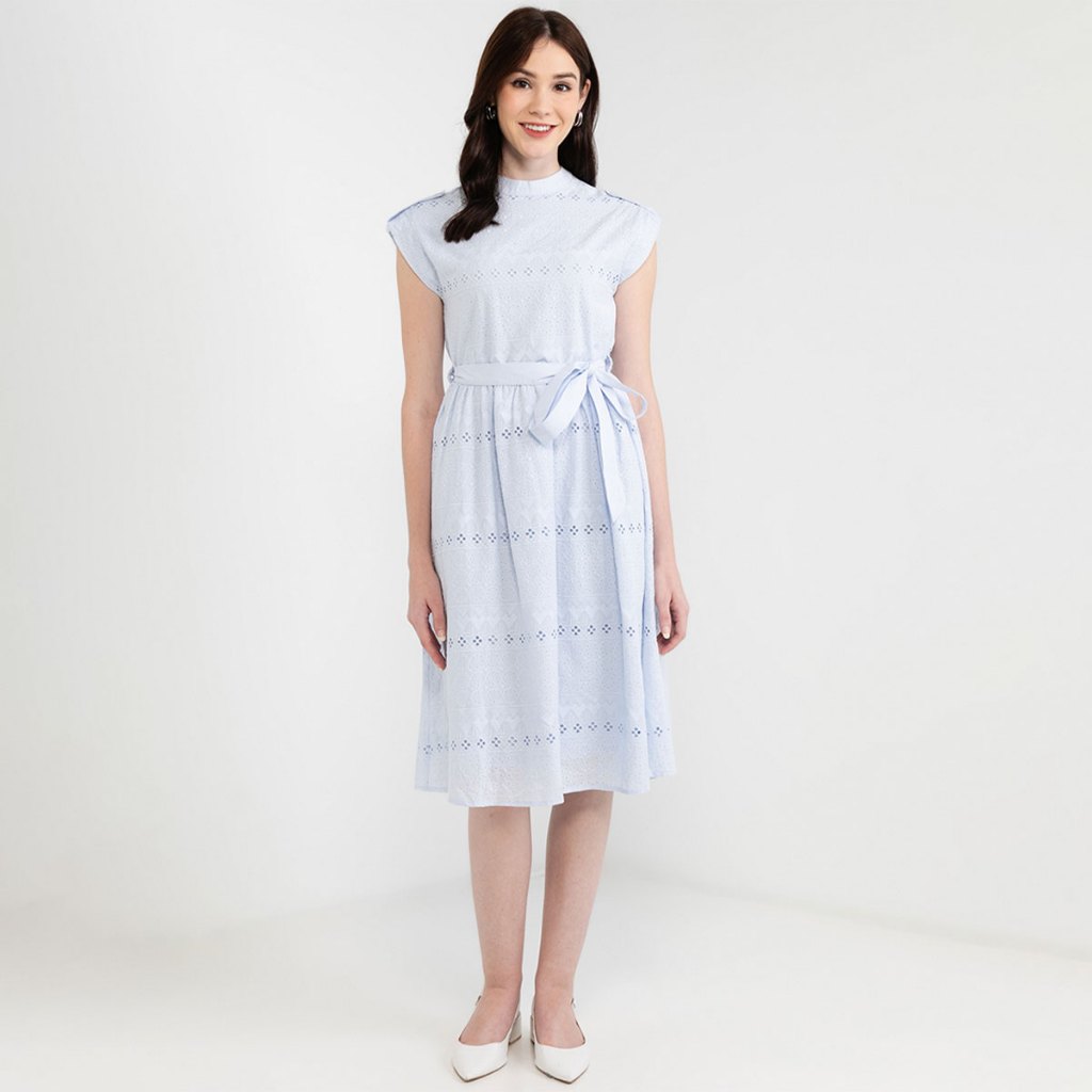 ELLE Apparel Geometric Print Lace Ribbon Tie Maxi Dress EES0100002 ...