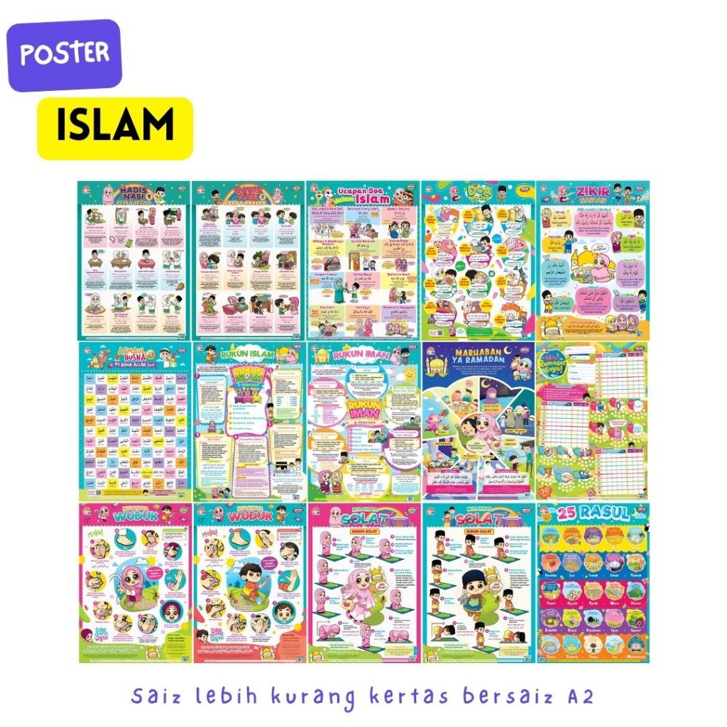 POSTER SOLAT | WUDUK | RUKUN ISLAM | ZIKIR | DOA | BACAAN SOLAT [ANA ...