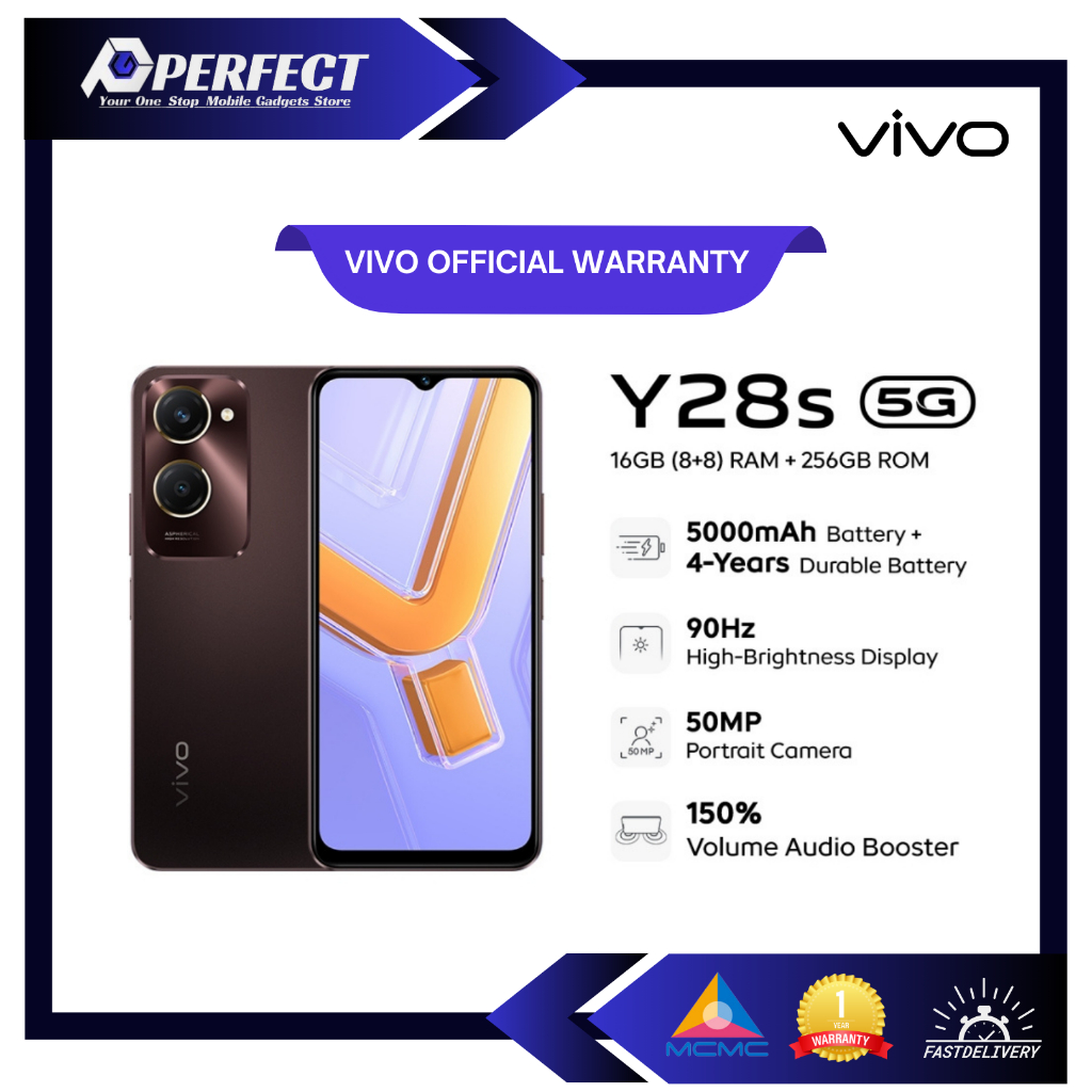 VIVO Y28s 5G 16GB(8+8)RAM + 256GB l 128GB ROM l 90Hz Refresh Rate l 5 ...