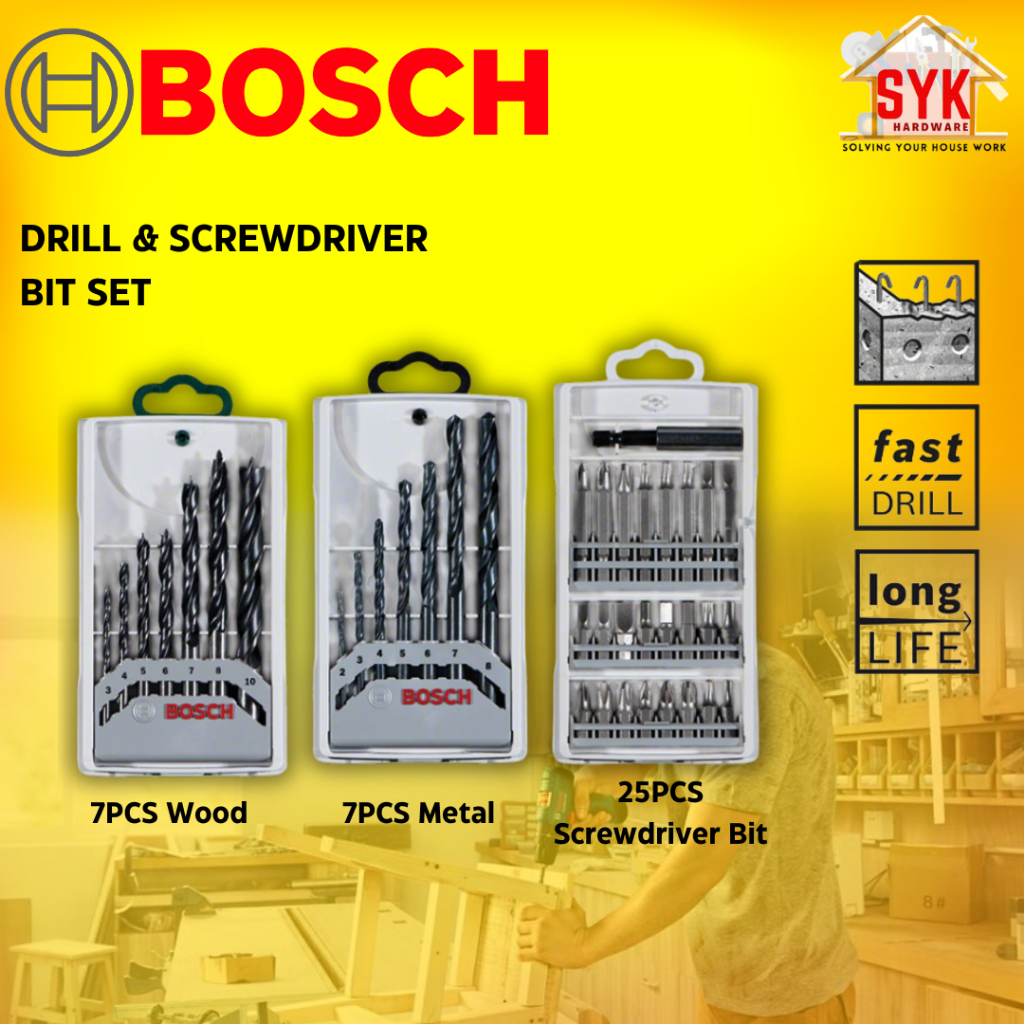 SYK Bosch Wood & Metal Drill Bit Set 7Pcs 25Pcs Screwdriver Bit Set ...