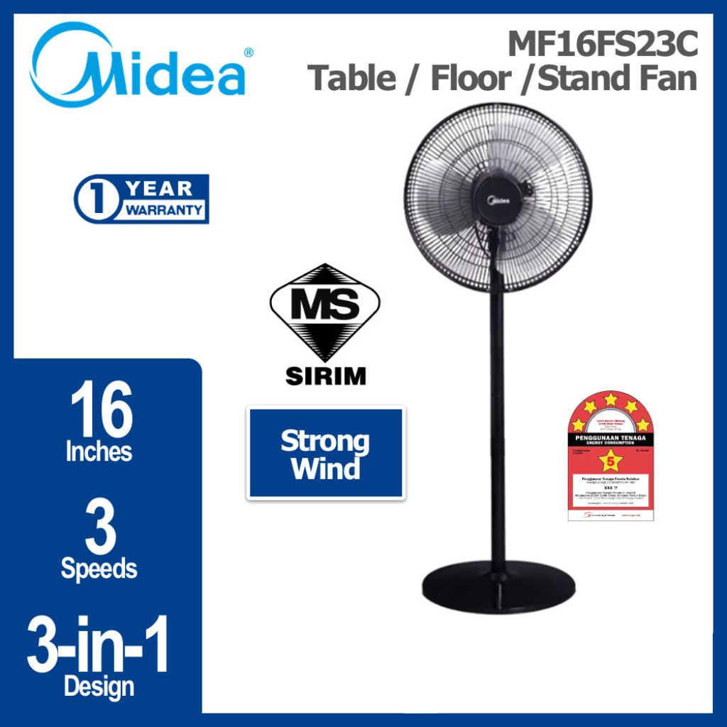 MIDEA 16" Table / Living Hall / Stand Fan 50w Kipas Berdiri ( MF ...