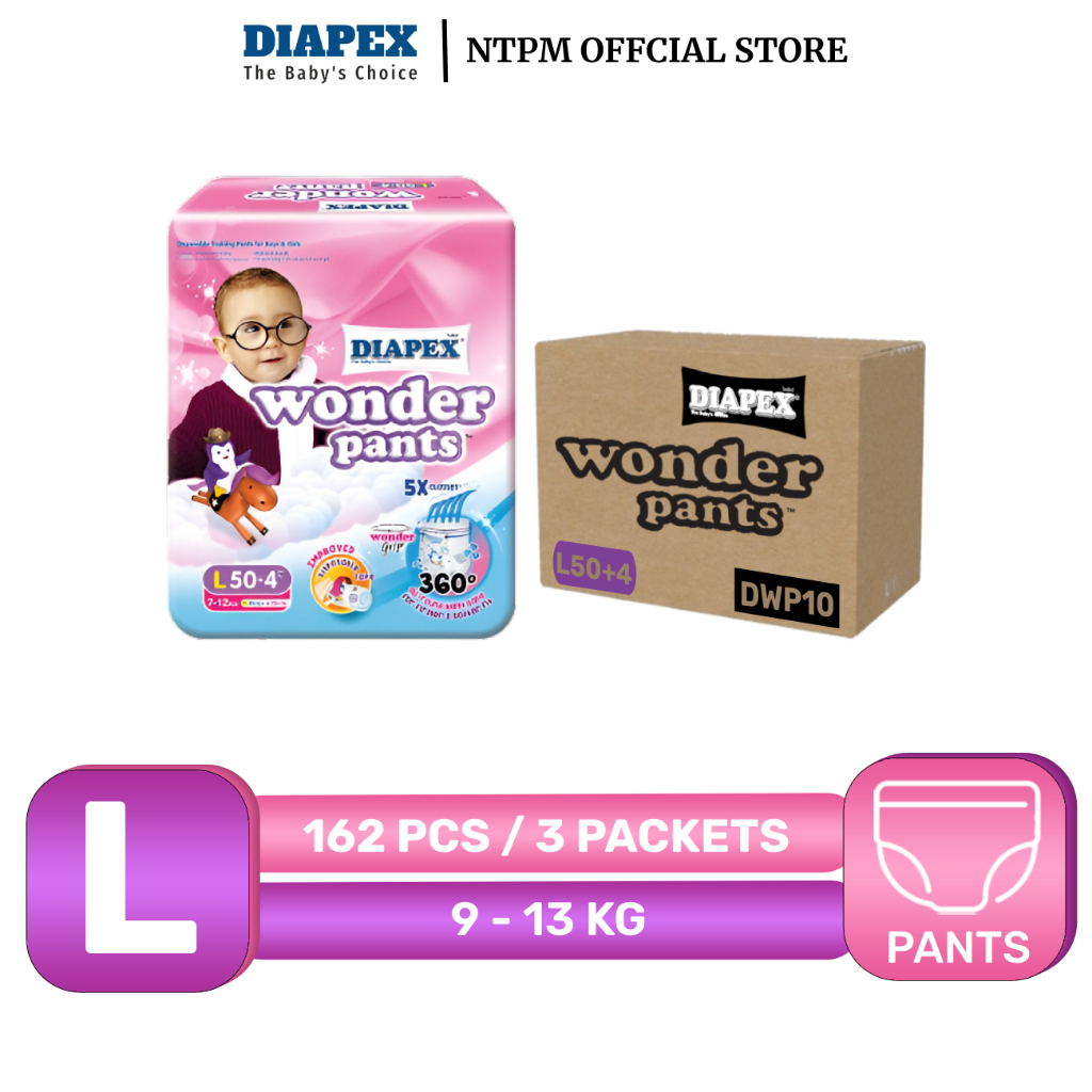 Diapex Wonder Pants L Super Jumbo (50S+4S) x 1CTN - [FREE DIAPEX BAG X ...