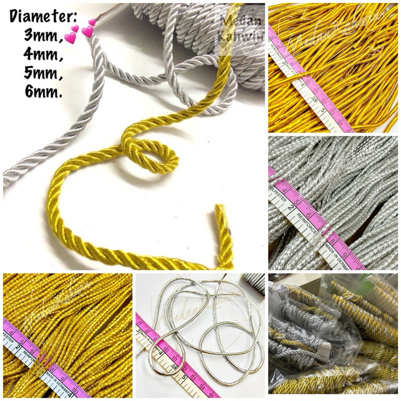 RL216803 (meter) Tali Gold Silver 3mm Fancy Twist Cord @ 5 pilihan ...