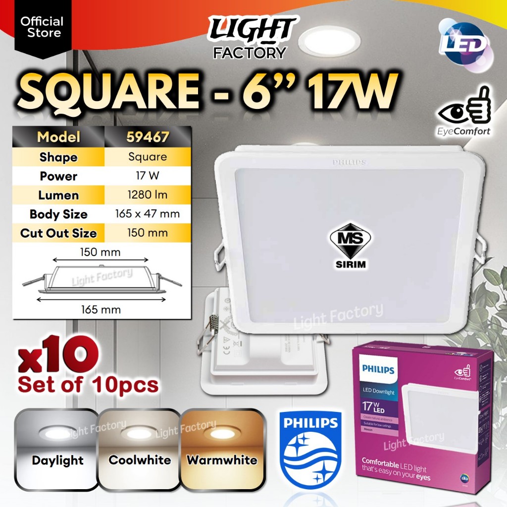 [SET 10pcs] PHILIPS MESON 3 Colour LED Recessed Downlight 4" 5" 6" 8" 9W 13W 17W 24W Philips ...