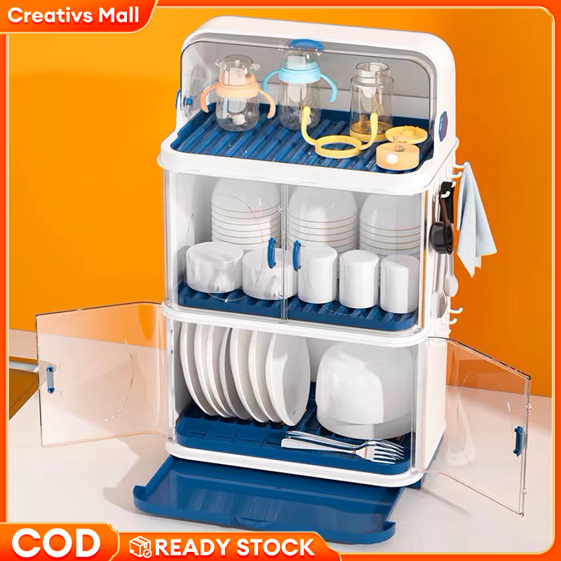 Dish Cabinet Large Capacity Kitchen Cabinet Dish Drainer Rack Dish ...