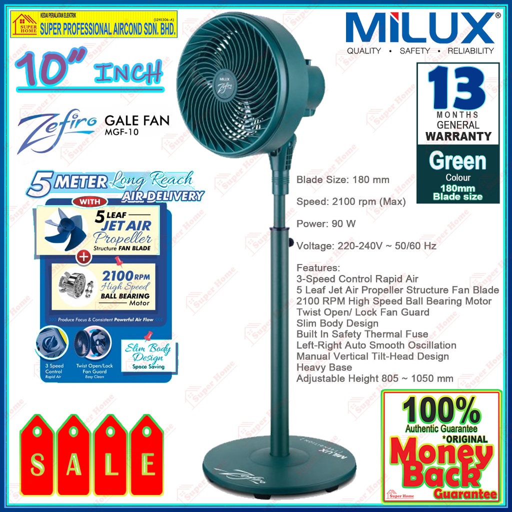 Milux Stand Fan MGF-10 (Green) 10 inch Gale Fan / Midea Stand Fan ...