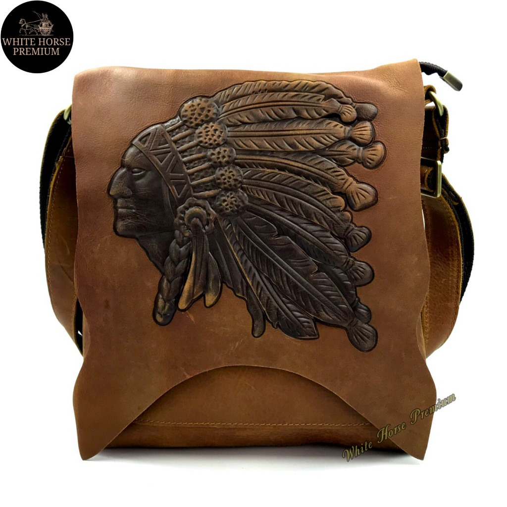 3D Red Indian Full Cowhide Leather Slim Sling Bag Men Crossbody Bag ...