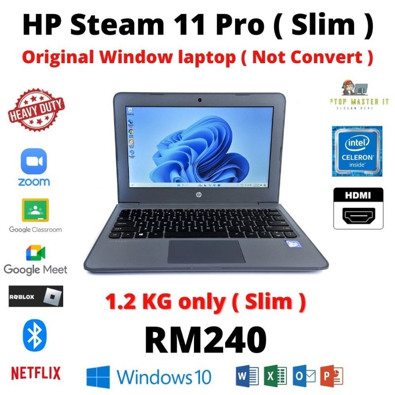 HP STEAM PRO 11 ORIGINAL Window 10 Laptop Intel Celeron 4GB Ram 64GB ...