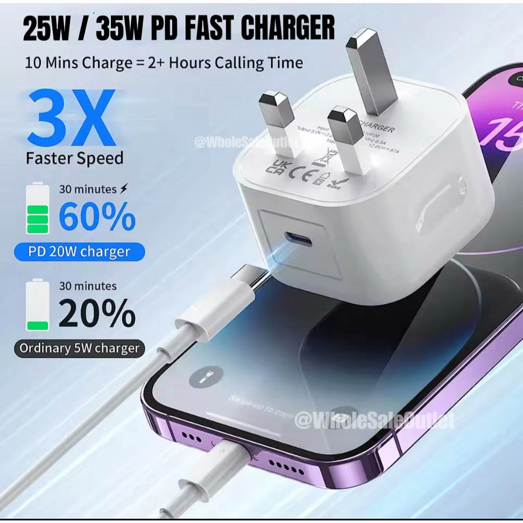 Vangoo 25W / 35W PD Usb C -C / C -L Fast Charger Charging Plug | Shopee ...