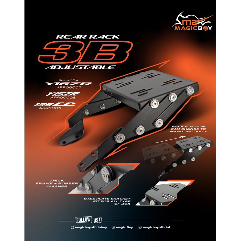 MONORACK MAGIC BOY 3B ADJUSTABLE Y15 Y16ZR NMAX V2/V3 VARIO150/160 ...