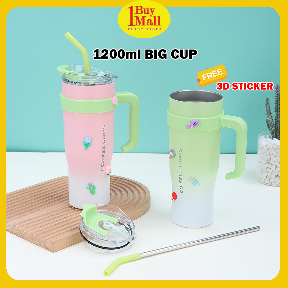 1200ml Stainless Steel 304 Big Mac Cup straw with holder Handle Straw ...