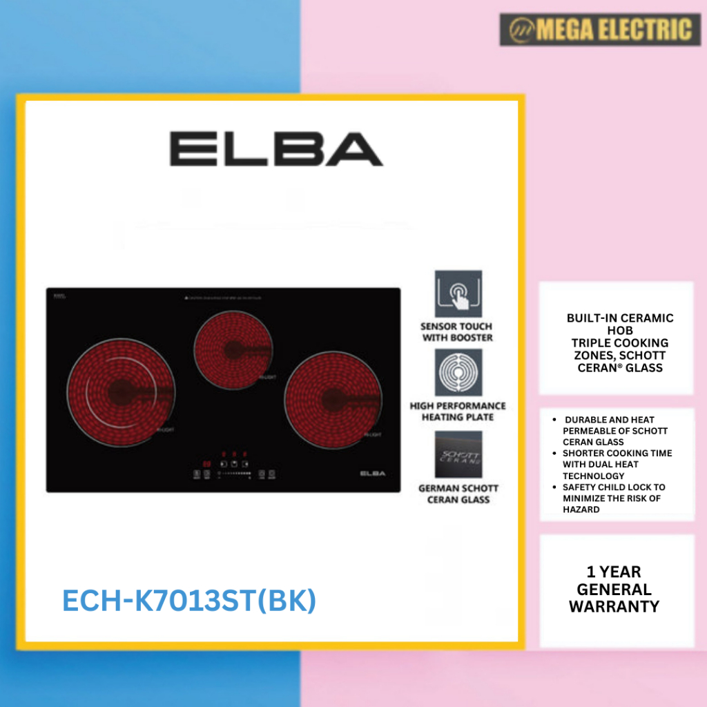 ELBA 3 BURNERS INDUCTION CERAMIC HOB | ECH-K7013ST(BK) | TRIPLE COOKING ...