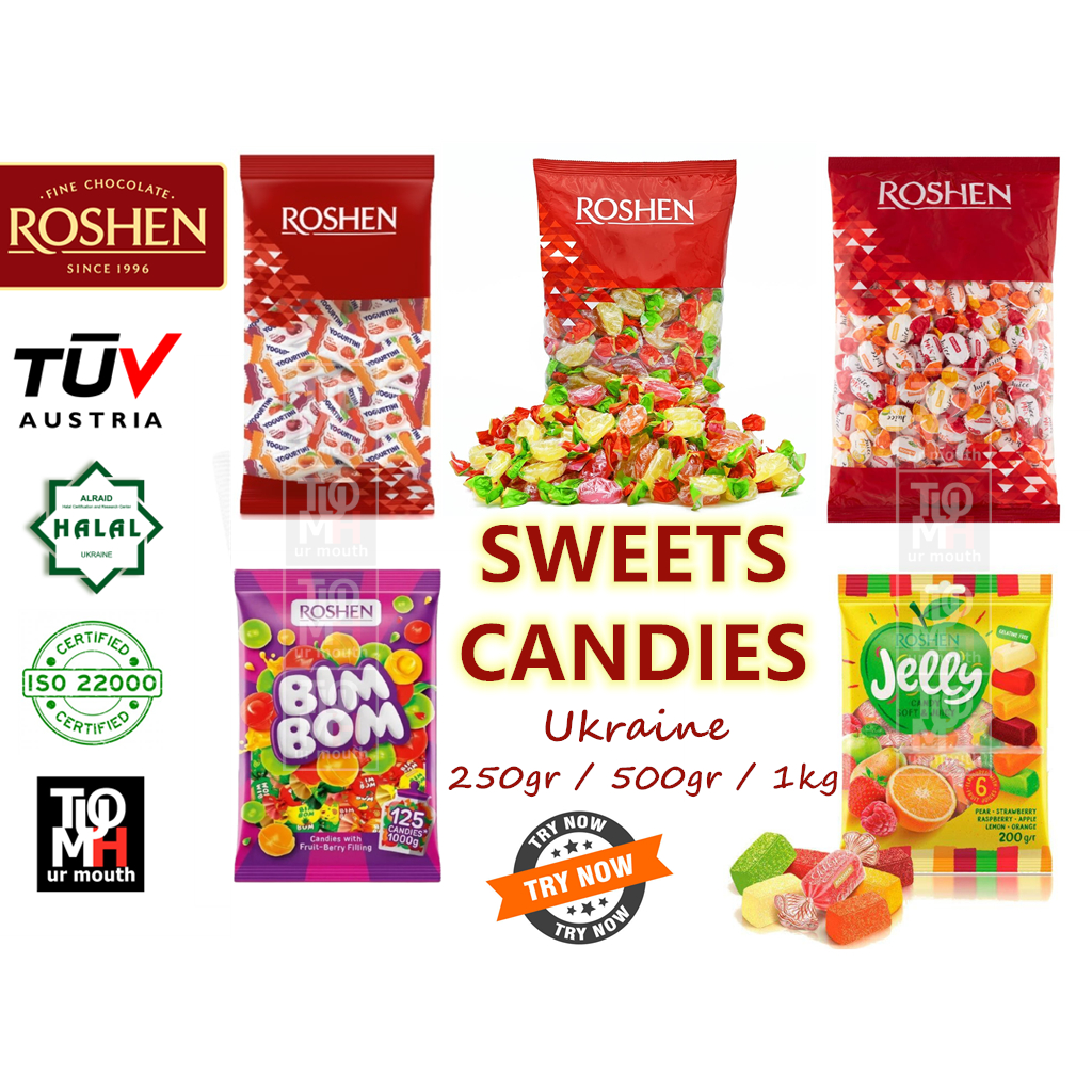 (HALAL) 250/500gr/1KG ROSHEN YOGURTINI/JELLY FRUIT SWEET/CANDIES JUICE ...