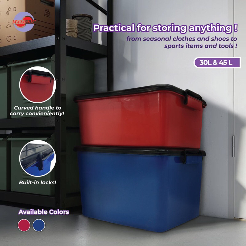 MAXONIC 45L STORAGE BOX WITH WHEELS M9006 SC| KOTAK SIMPANAN RODA ...