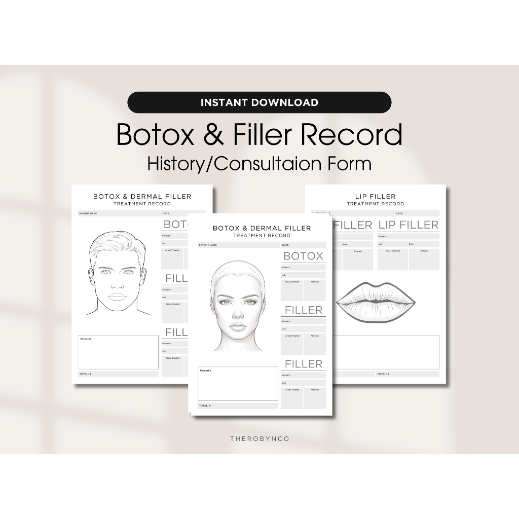 Botox and Dermal Filler Face Lip Treatment Consultation Record Form PDF ...