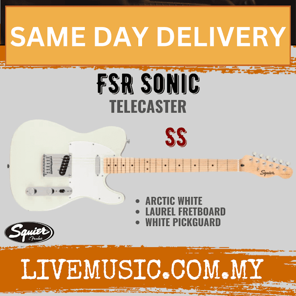 Squier FSR Sonic Telecaster Electric Guitar w/White Pickguard, Maple FB, Arctic White | Shopee ...