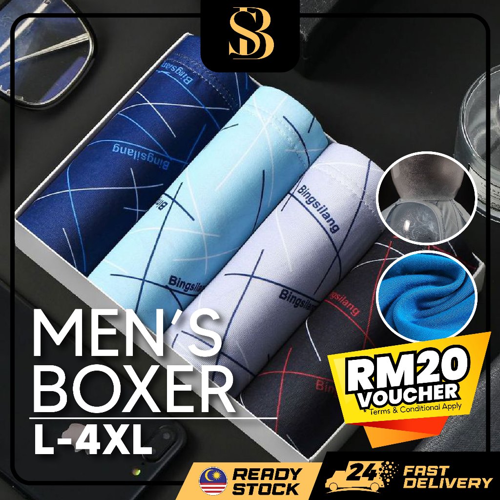 BOSC Men's Boxer 100% Cotton Breathable Seluar Dalam Dewasa Lelaki ...