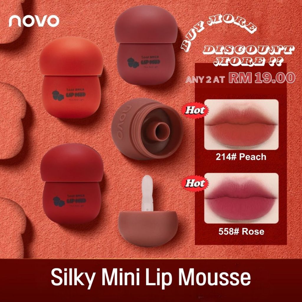 NOVO Silky Lip Mud High Coverage Velvet Matte Lipstick Lip Glaze 3 in 1 ...