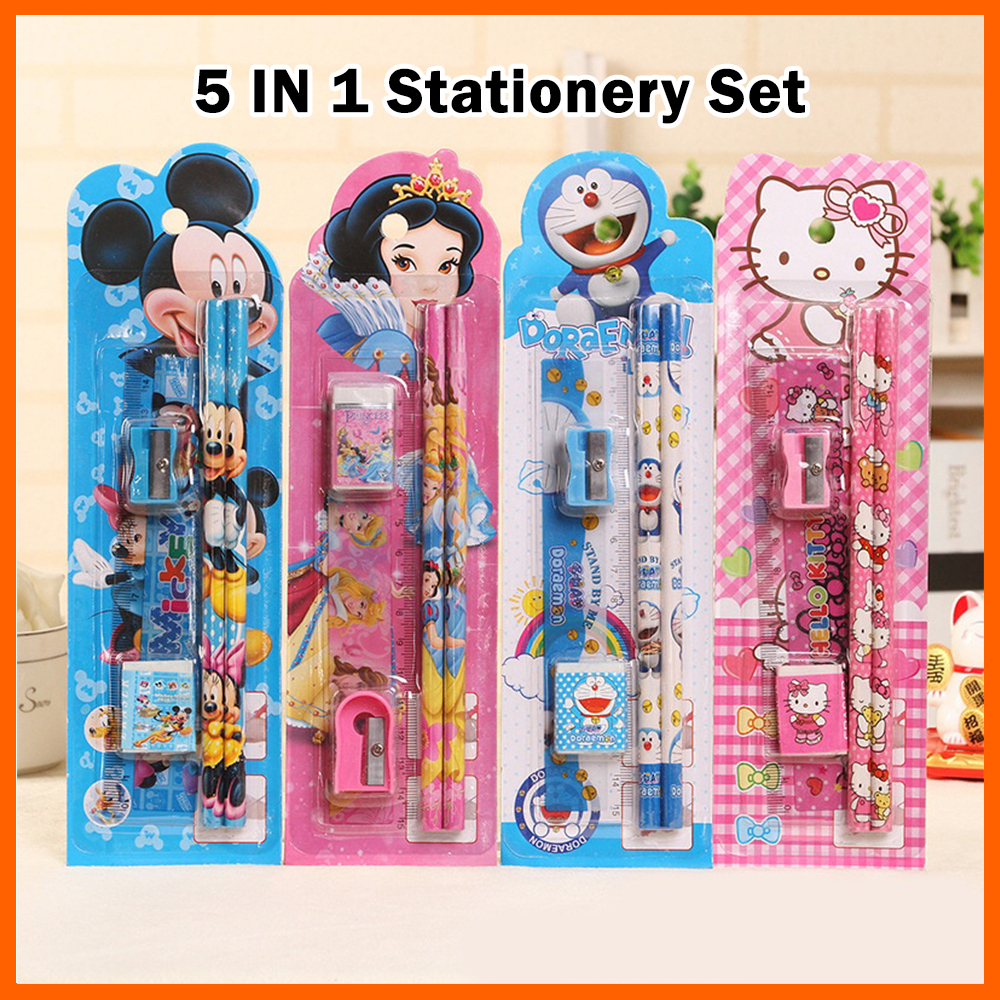 5in1 Stationery Set Pencil Ruler Eraser Kids Children Student School ...