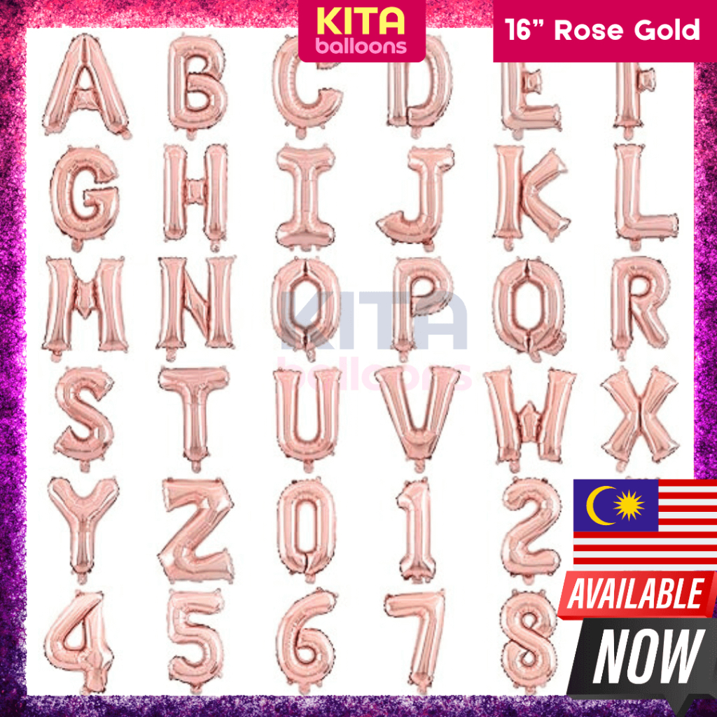 [16 Inch] - Rose Gold Alphabet Balloon & Number Ballon ABC Letters ...