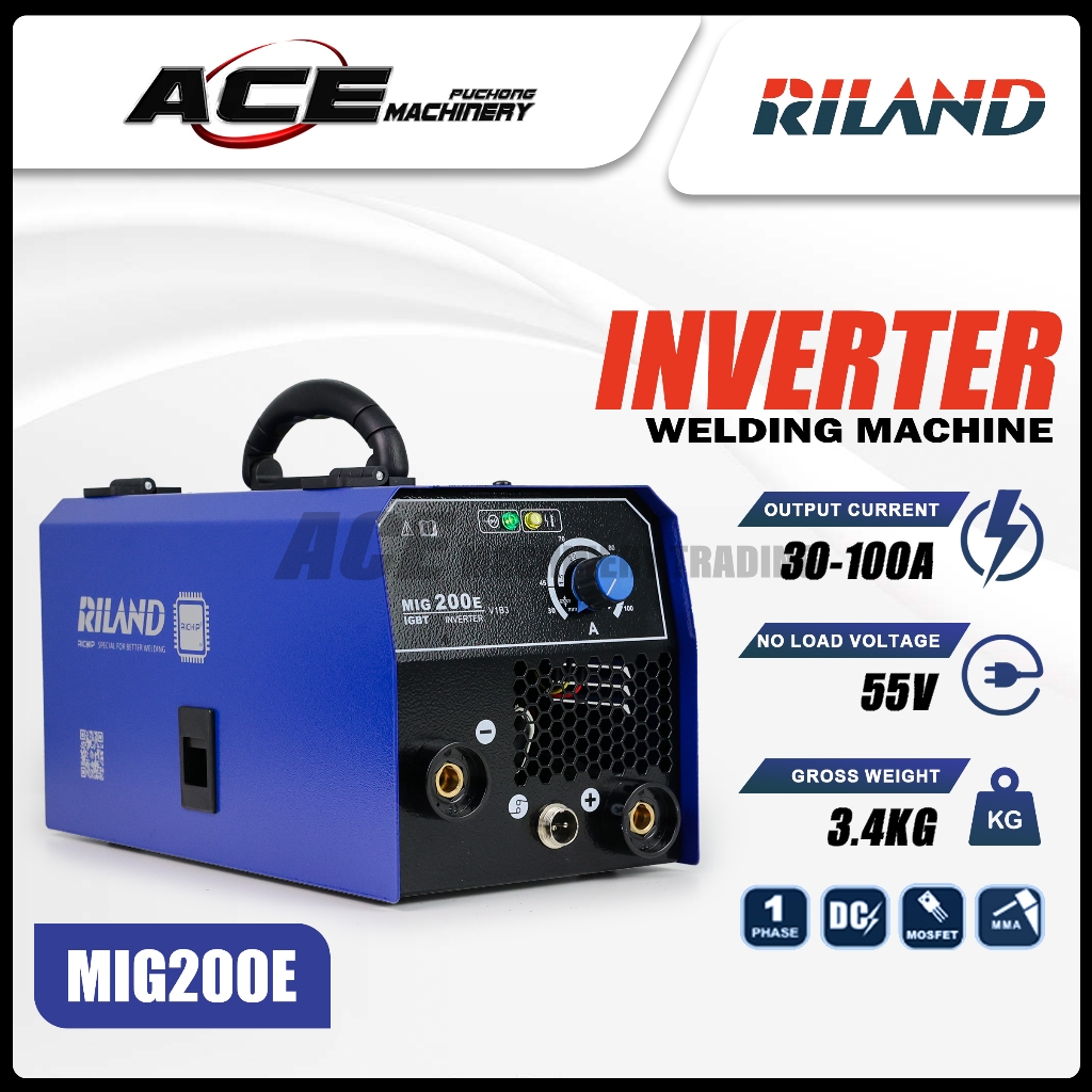 Riland MIG200E 100A Synergy Gasless MIG Welding Machine Welder | Gas ...