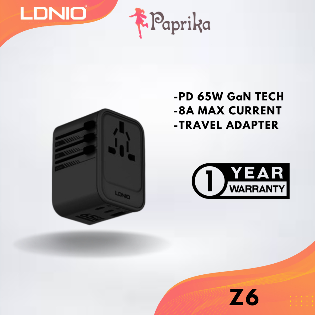 LDNIO Z6 PD 65W Universal Travel Adapter 8A 2000W GaN US/UK/EU Sockets ...