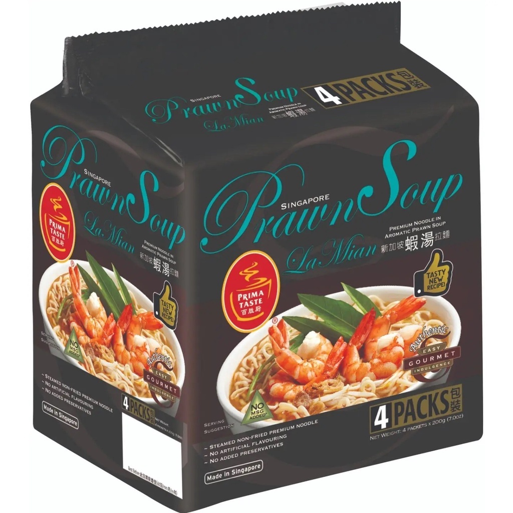 Prima Taste La Mian Premium Instant Noodles - Prawn Soup 4 x 200g ...