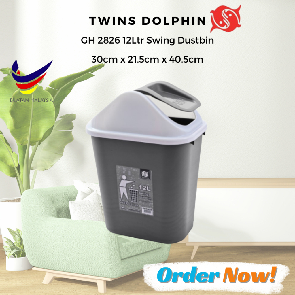 GH 2826 12Ltr Swing Dustbin - Twins Dolphin | Shopee Malaysia