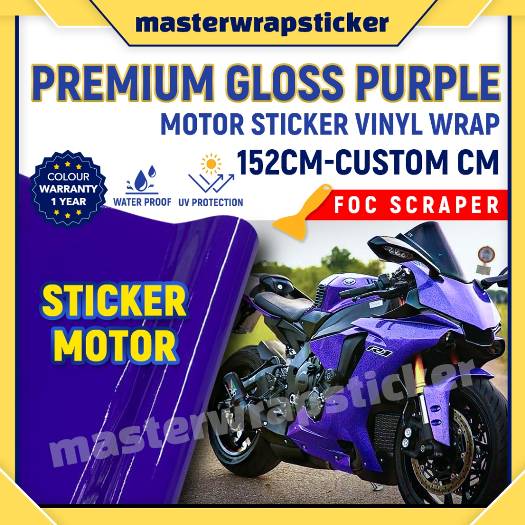 PREMIUM GLOSSY PURPLE STICKER MOTOR(152CM-90CM)stiker MOTO kilat ...