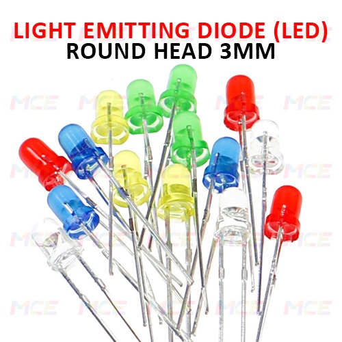 3mm Round Head LED Light Emitting Diode Through Hole Red Emarald Green ...