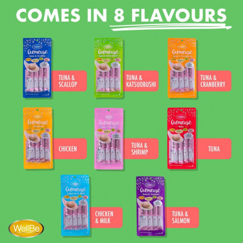 WellBe Cremeuse Cat Treats Creamy 8 Flavours Stick /15g x 4's/pack ...