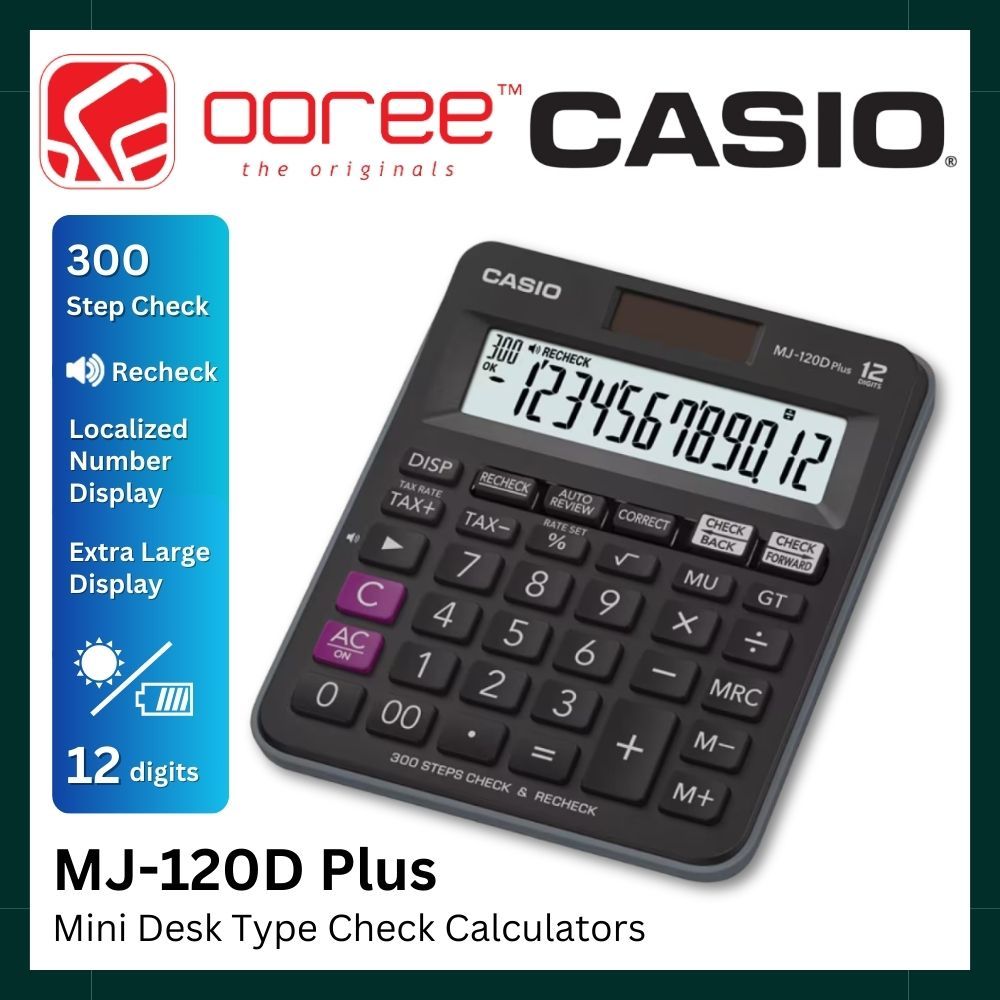 CASIO MJ-120D PLUS MINI DESK TYPE CHECK CALCULATOR WITH 300 STEPS CHECK ...