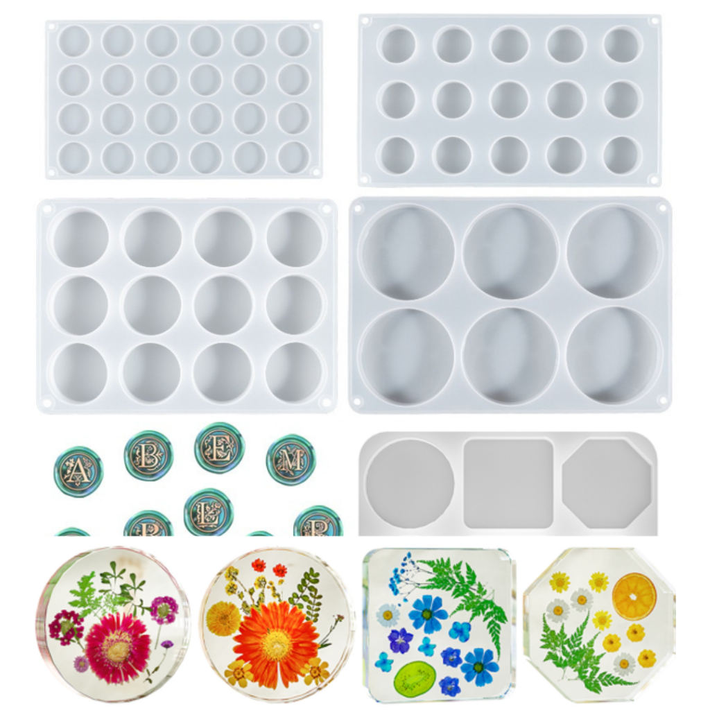 Acuan Silikon - 6/12/15/24 in 1 Coaster Silicone Mold for DIY Epoxy ...