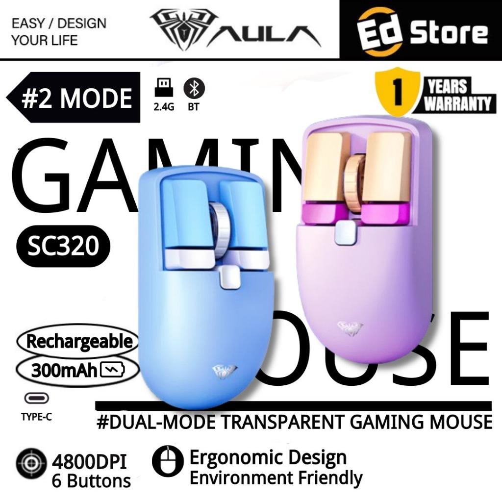 AULA SC320 Dual-mode 2.4G Bluetooth Mini Wireless Mouse Rechargeable ...