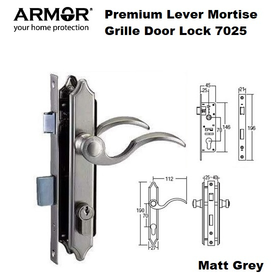 [READY STOCK] ARMOR 7025-01 Premium Lever Mortise Grille Door Lock ...