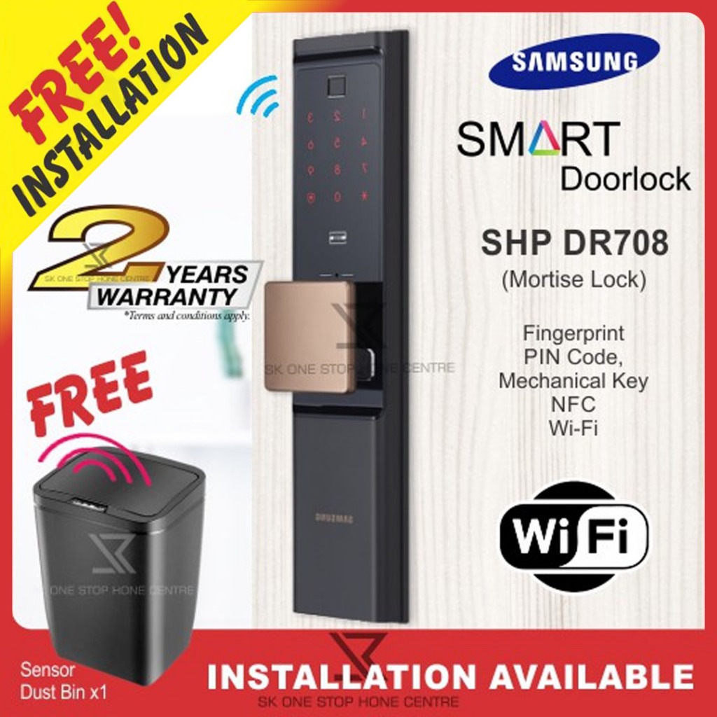 SAMSUNG SHP DR 708 >>> ZIgbang SHP R80 Wi-Fi IOT Push Pull Digital Door Lock (FREE Sensor Dust ...