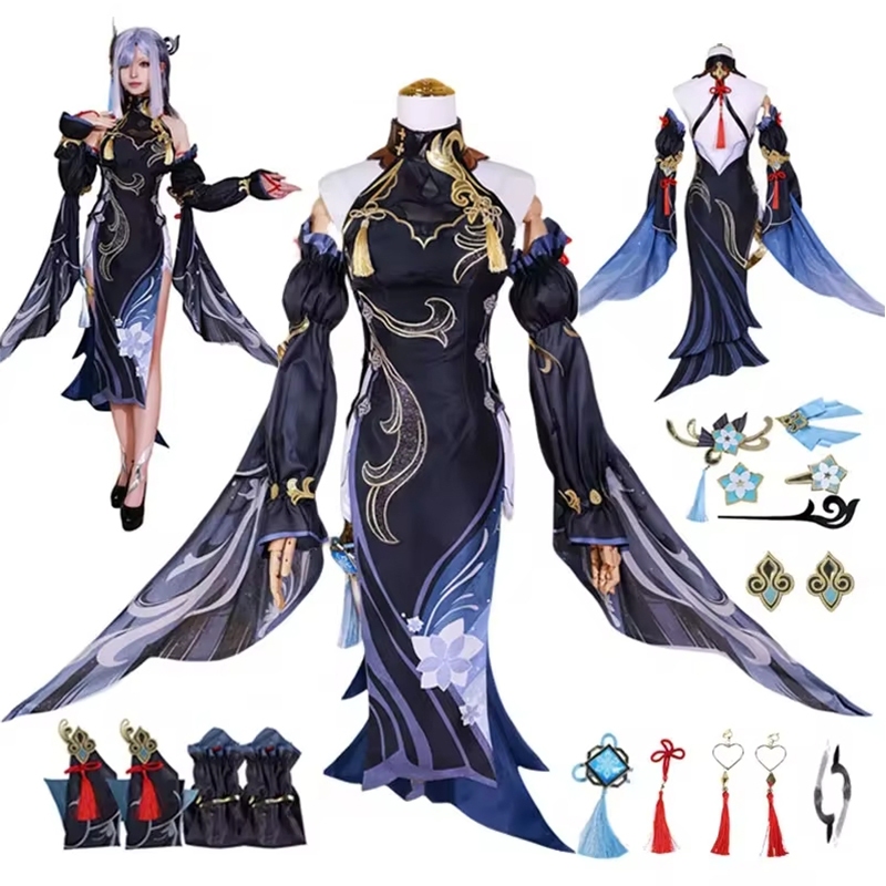 Shen He Cosplay Costume Frostflower Dew Dress Genshin Impact Lantern ...