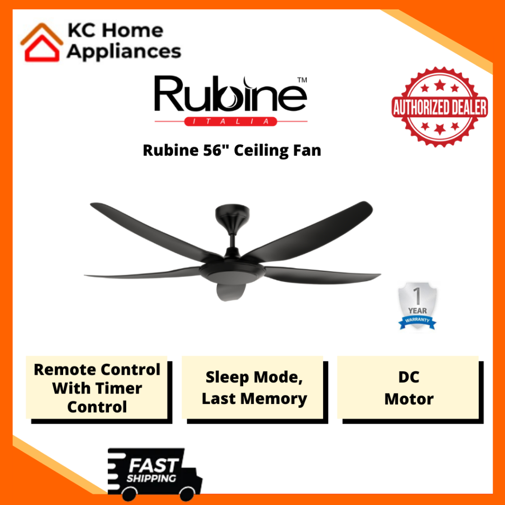 Rubine 56" Ceiling Fan | 45W | DC Motor | With Remote Control | Sleep Mode | ACF-AVENS56-5B-MB ...
