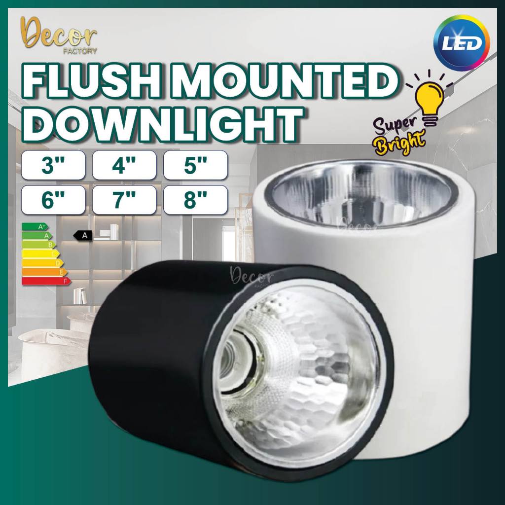 E27 Flush Mounted Surface Downlight Round 4'' 6'' 8'' Square 3" 5" 7 ...