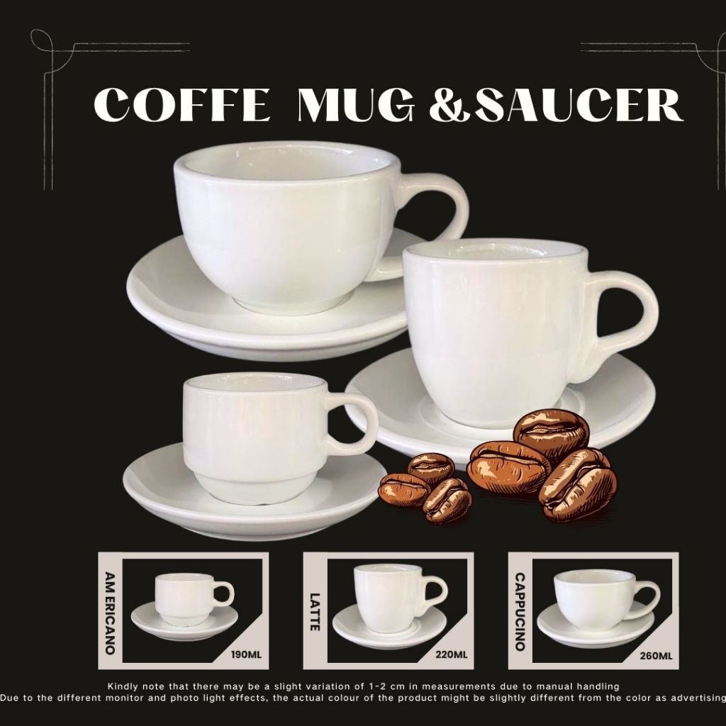 ASOGA Coffee Cup Set, White Afternoon Tea Cup Saucer (6pc Cup + 6pc ...