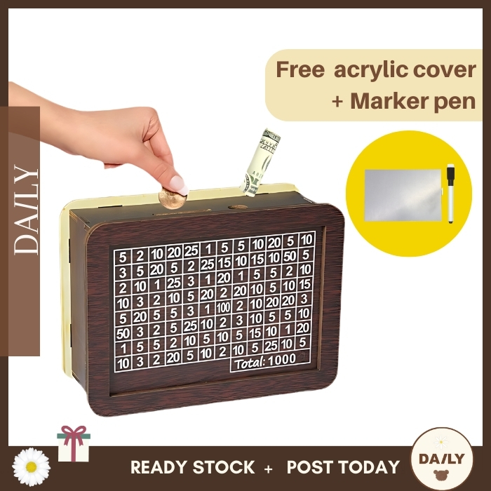 🐻DAILY🐻 Wood Money Box Cash Box With Counter Piggy Bank Saveing Kids ...